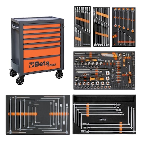 Beta 3 Drawer Rolling Tool Cart with 6 Foam Tray Tool Sets and 152 Tools and Accessories ...